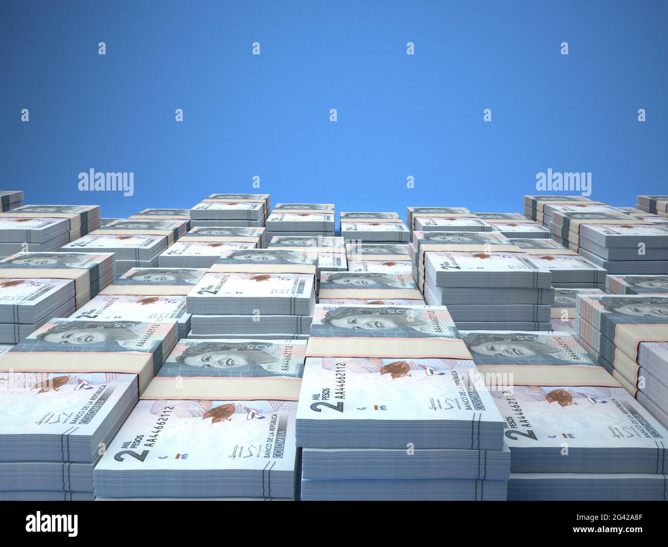 Money of Colombia. Colombian peso bills. COP banknotes. 2 pesos ...