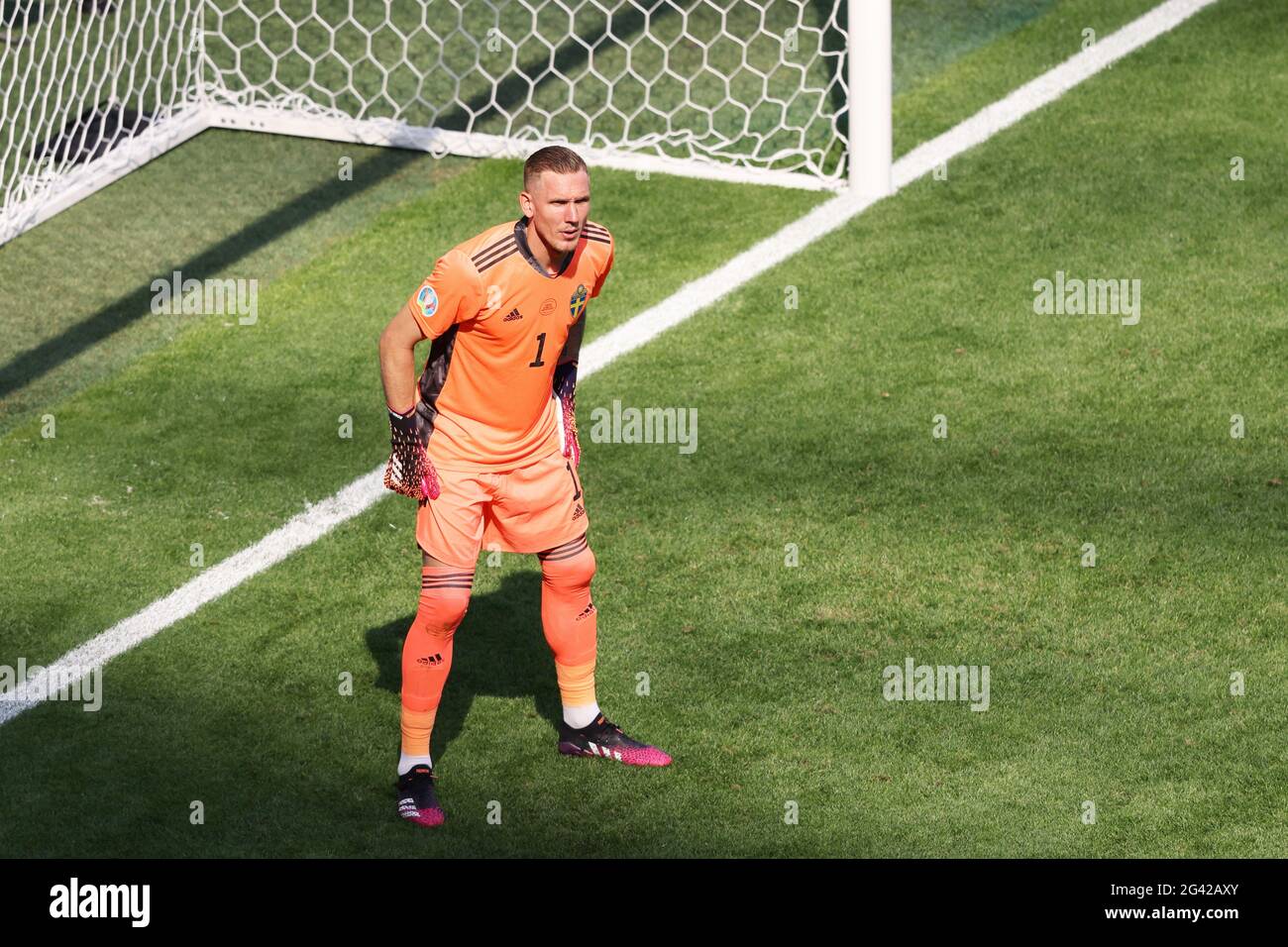 Robin Olsen (1) of Sweden in action during the European championship ...