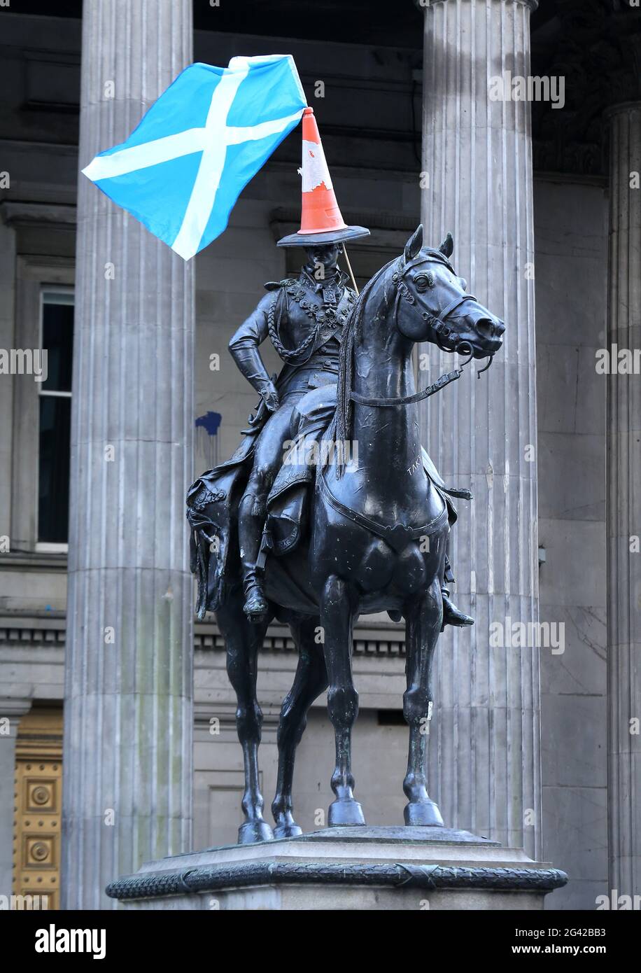 The Equestrian statue of the Duke of Wellington in Glasgow. Picture ...