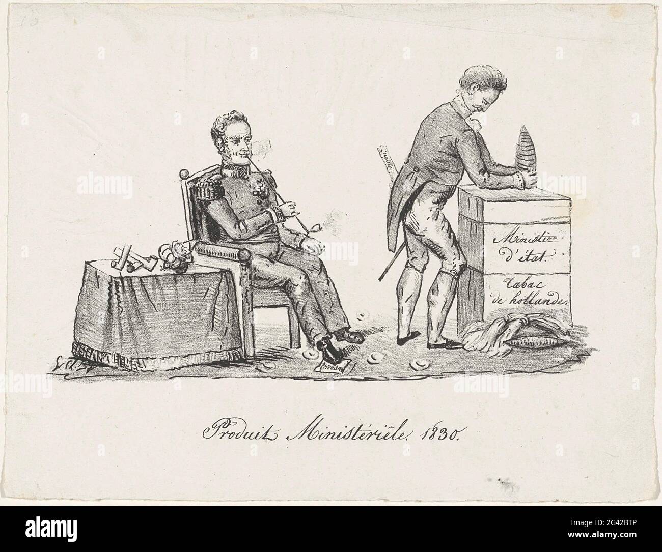 King Willem I to Tobacco, 1830; Produit Ministérièle. 1830. Cartoon on ...