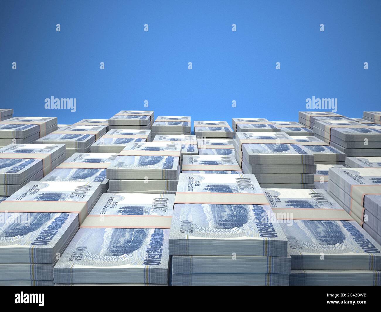 Money of North Korea. North Korean won bills. KPW banknotes. 2000 won ...