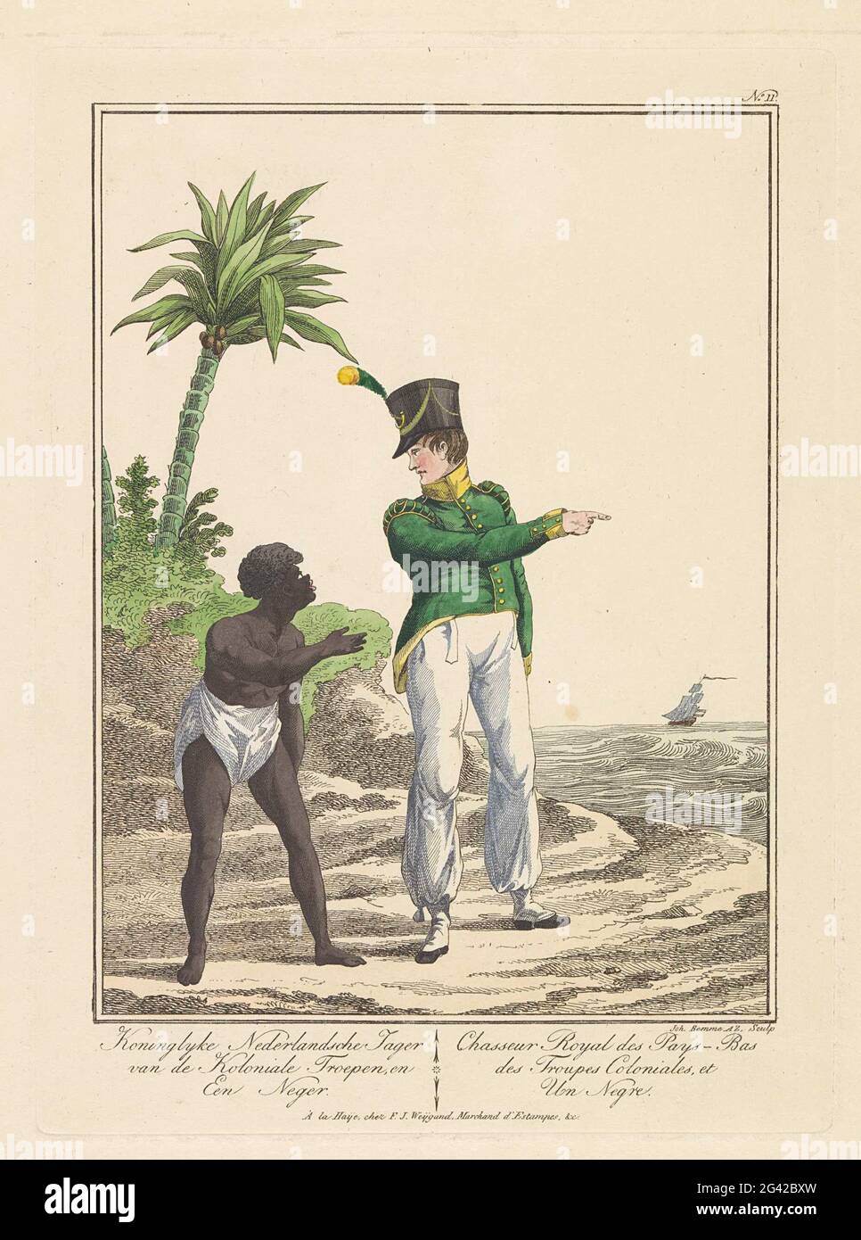 Colonial soldier with black man; Colonial soldier with indigenous man ...