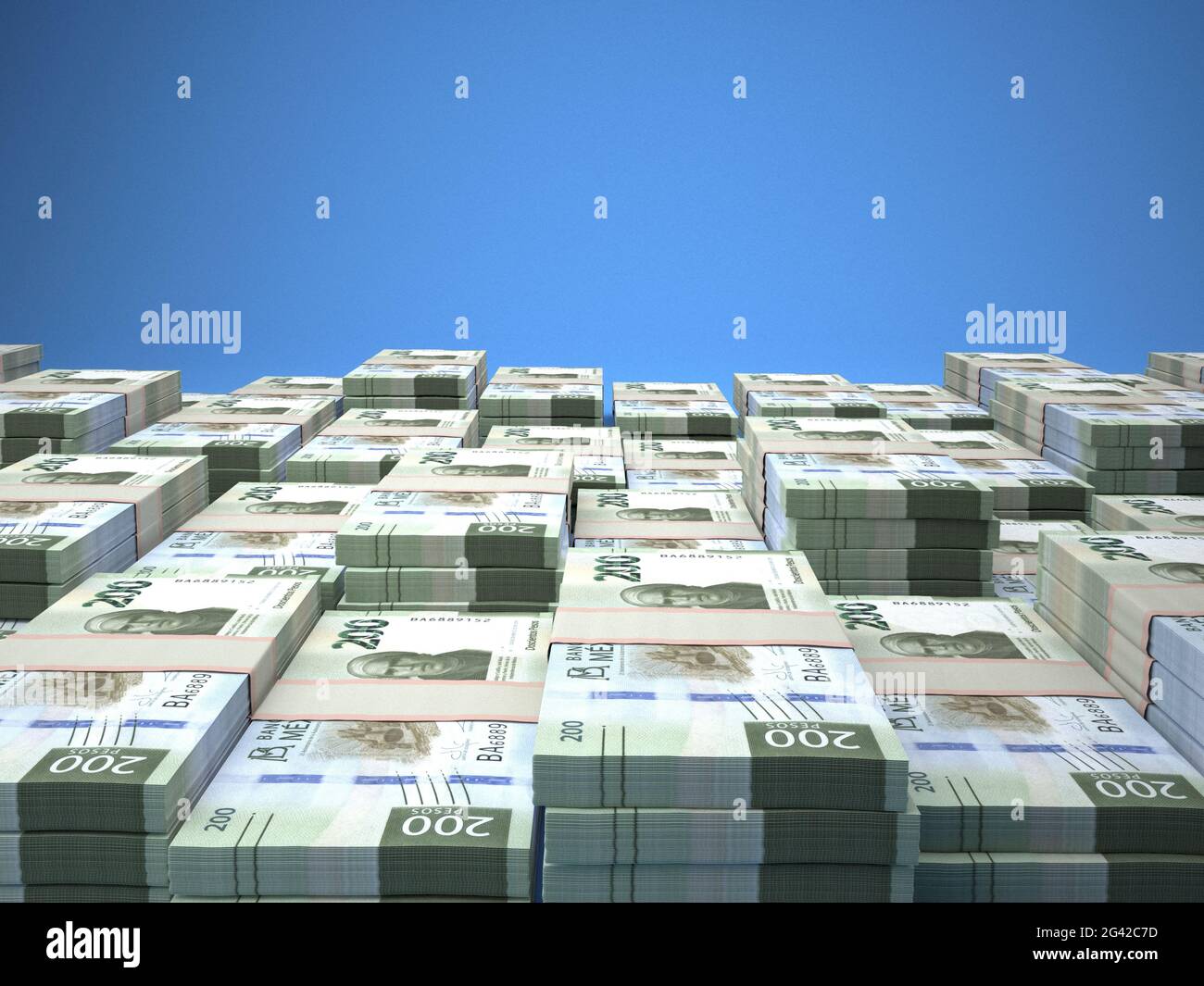 Money of Mexico. Mexican peso bills. MXN banknotes. 200 pesos. Business ...