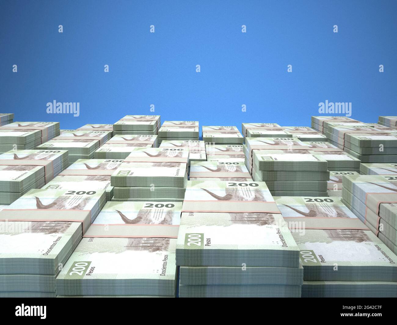 Money of Mexico. Mexican peso bills. MXN banknotes. 200 pesos. Business ...