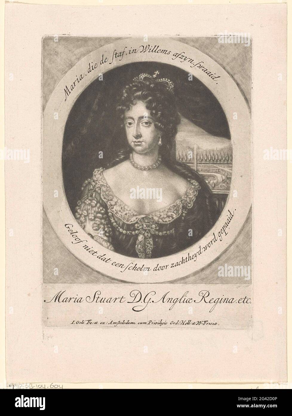 Portrait of Maria II Stuart. Portrait of Maria II with a crown in an ...