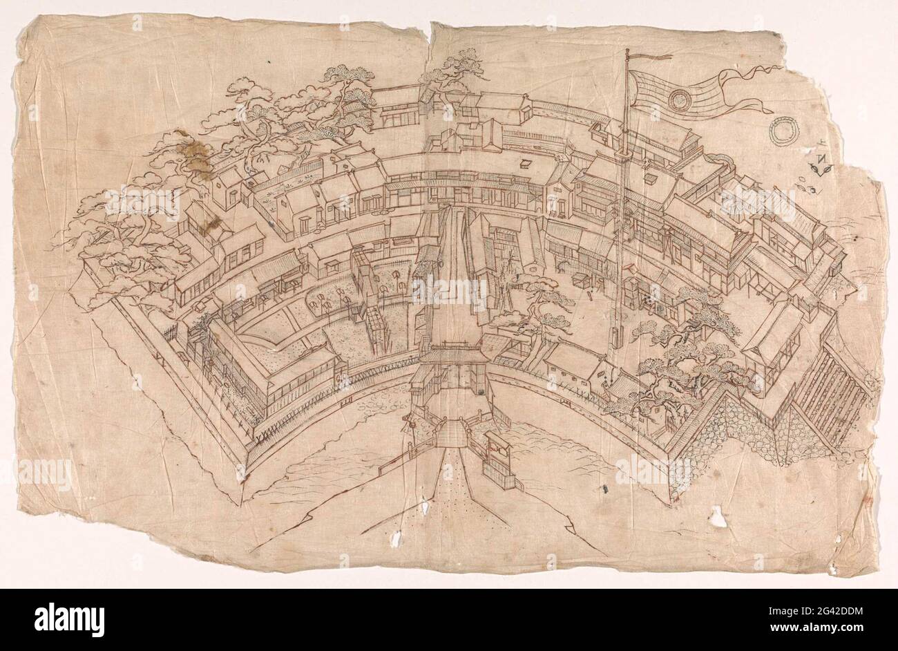 Deshima. Design drawing for a panel of lacquerwork with representation ...
