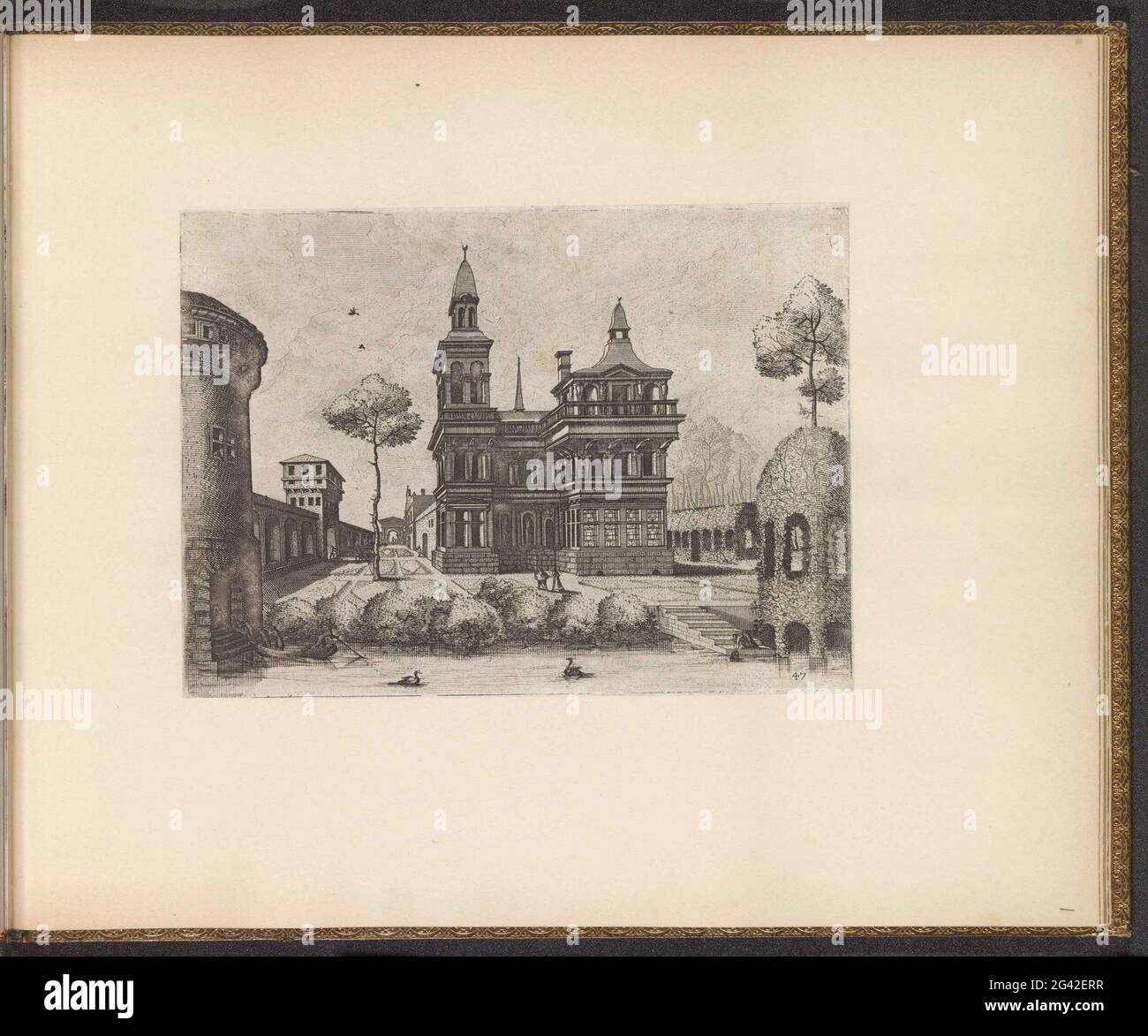 Palace surrounded by gardens; Architecture perspectives. Palace ...