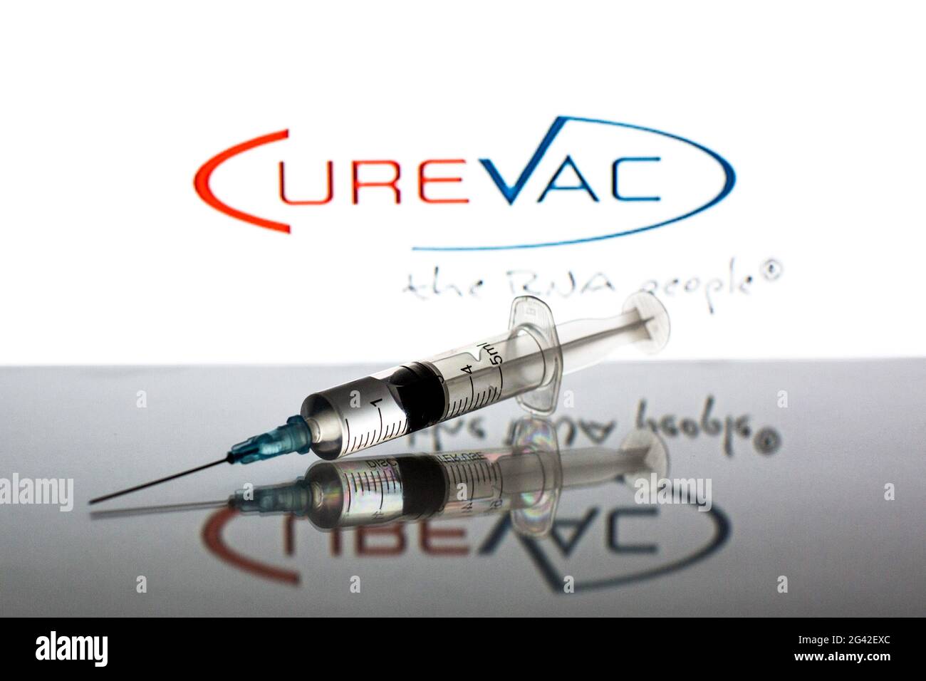 Spain. 18th June, 2021. In this photo illustration a medical syringe ...