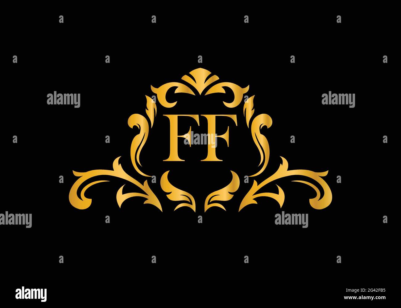 Luxury Alphabet letters FF. Golden Floral alphabet . Monogram initials ...