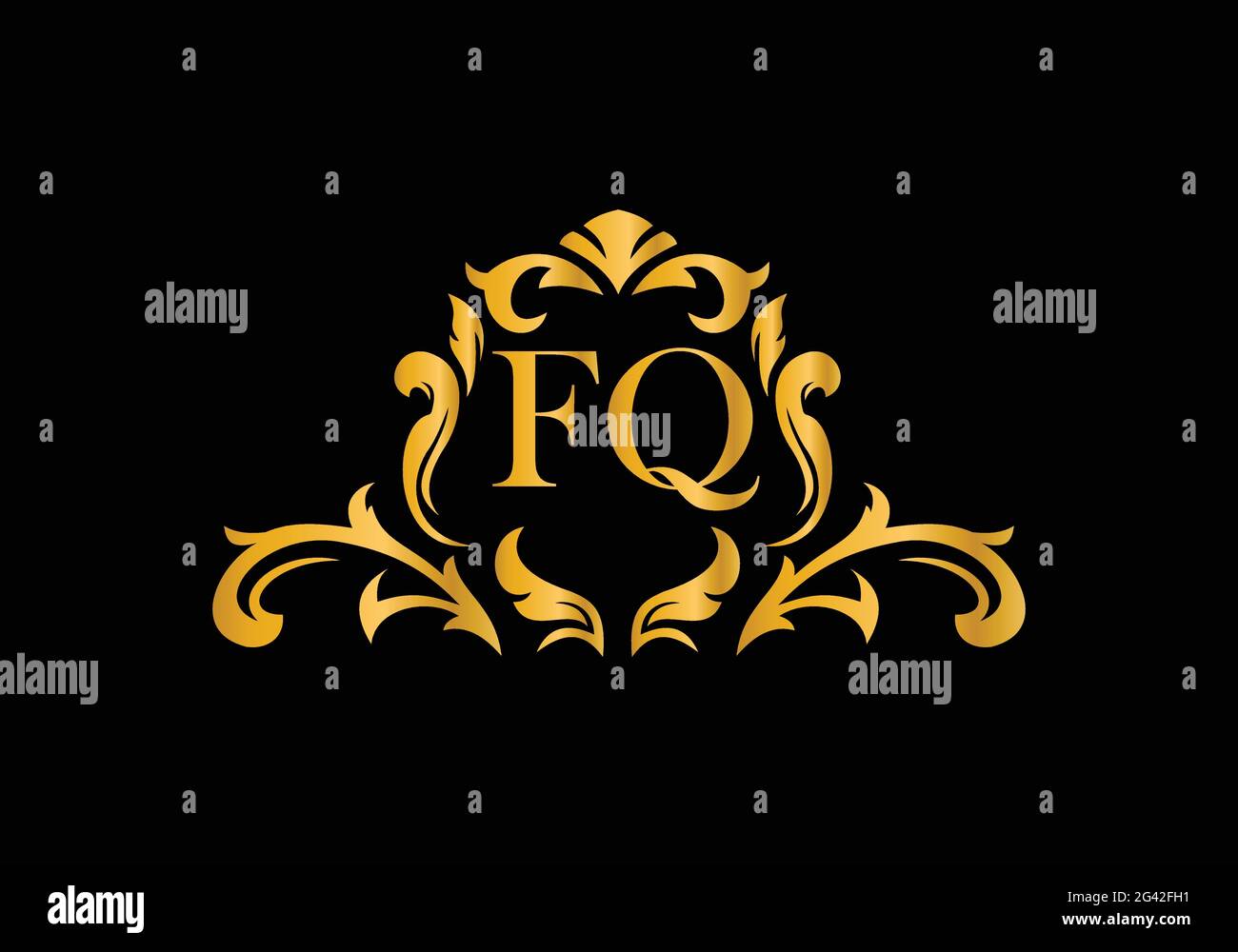 Luxury Alphabet letters FQ. Golden Floral alphabet . Monogram initials ...