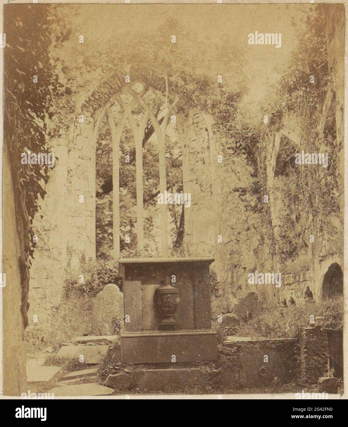 Interior of a church ruin with altar in England. Part of album with ...