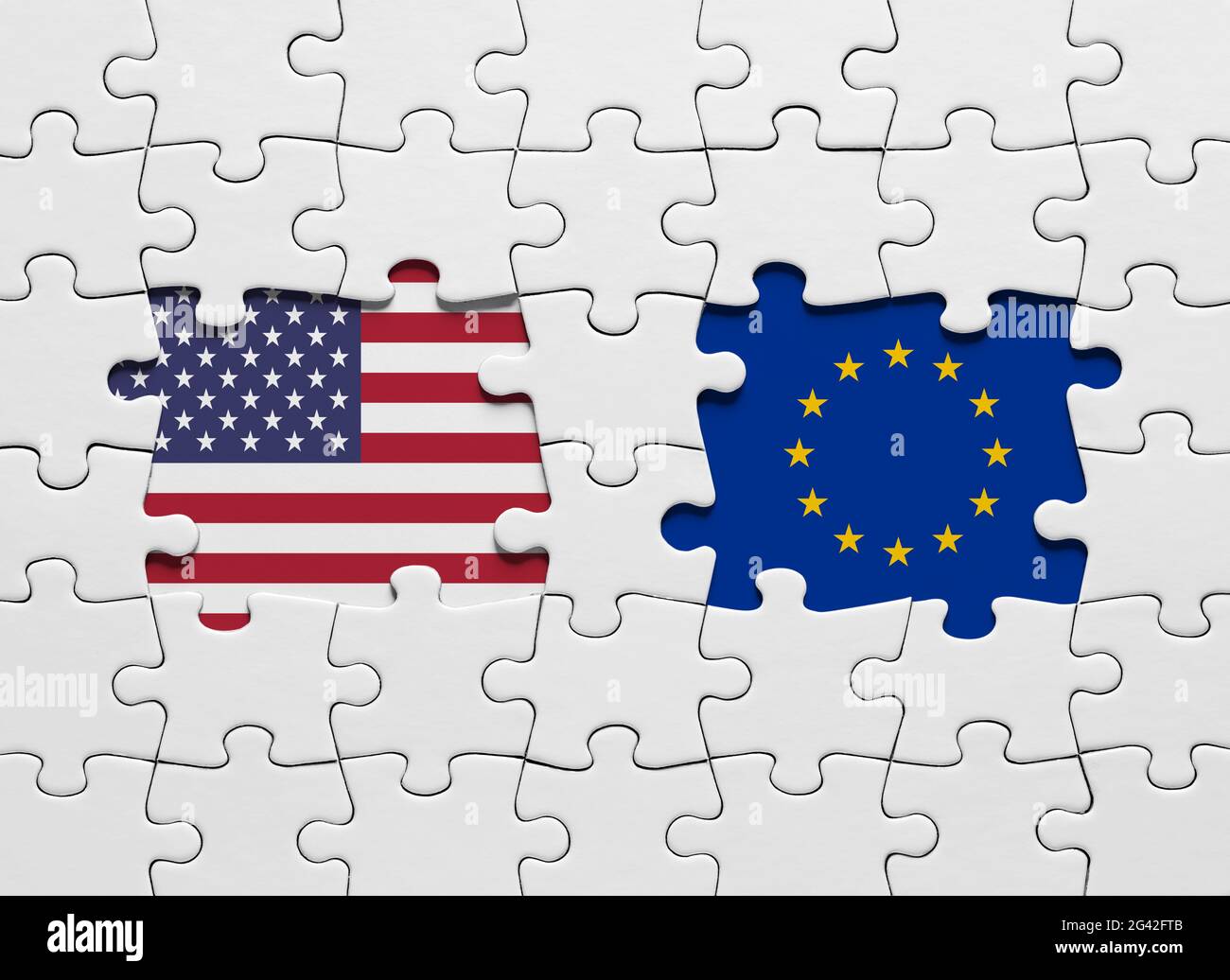Jigsaw puzzle with the flags of United States of America and European ...