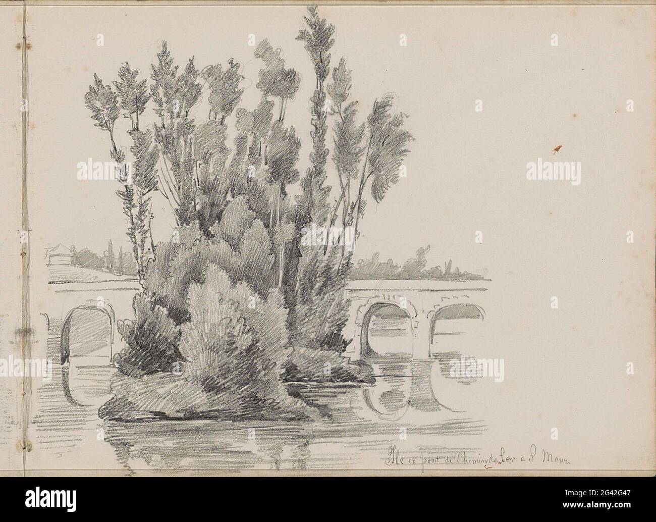 Island and railway bridge at Sainte-Maure. Leaf 16 Recto from a ...