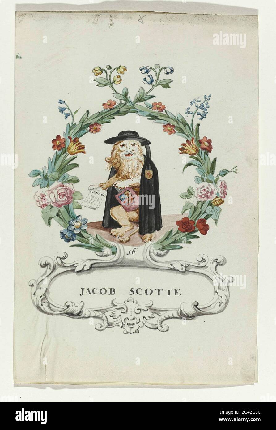 Cartoon of Jacob Scotte; Regtspleging Van Oldenbarnevelt. Cartoon of ...