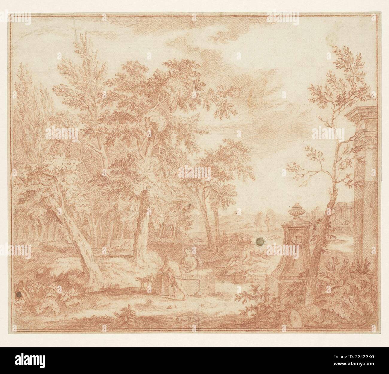Arcadian landscape with figures and antique ruins Stock Photo - Alamy