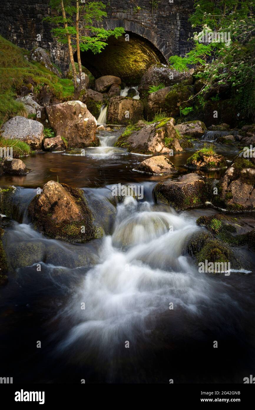 The Afon Clydach river in the Black Mountain in South Wales UK as it ...