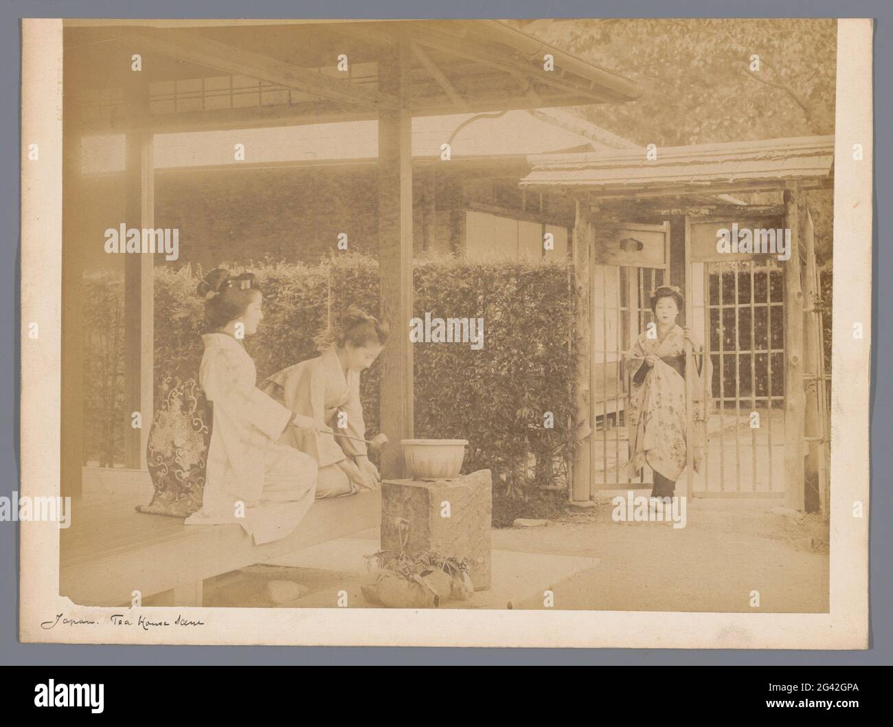 Geisha at a Japanese tea house; Japan-Tea House Scene Stock Photo - Alamy