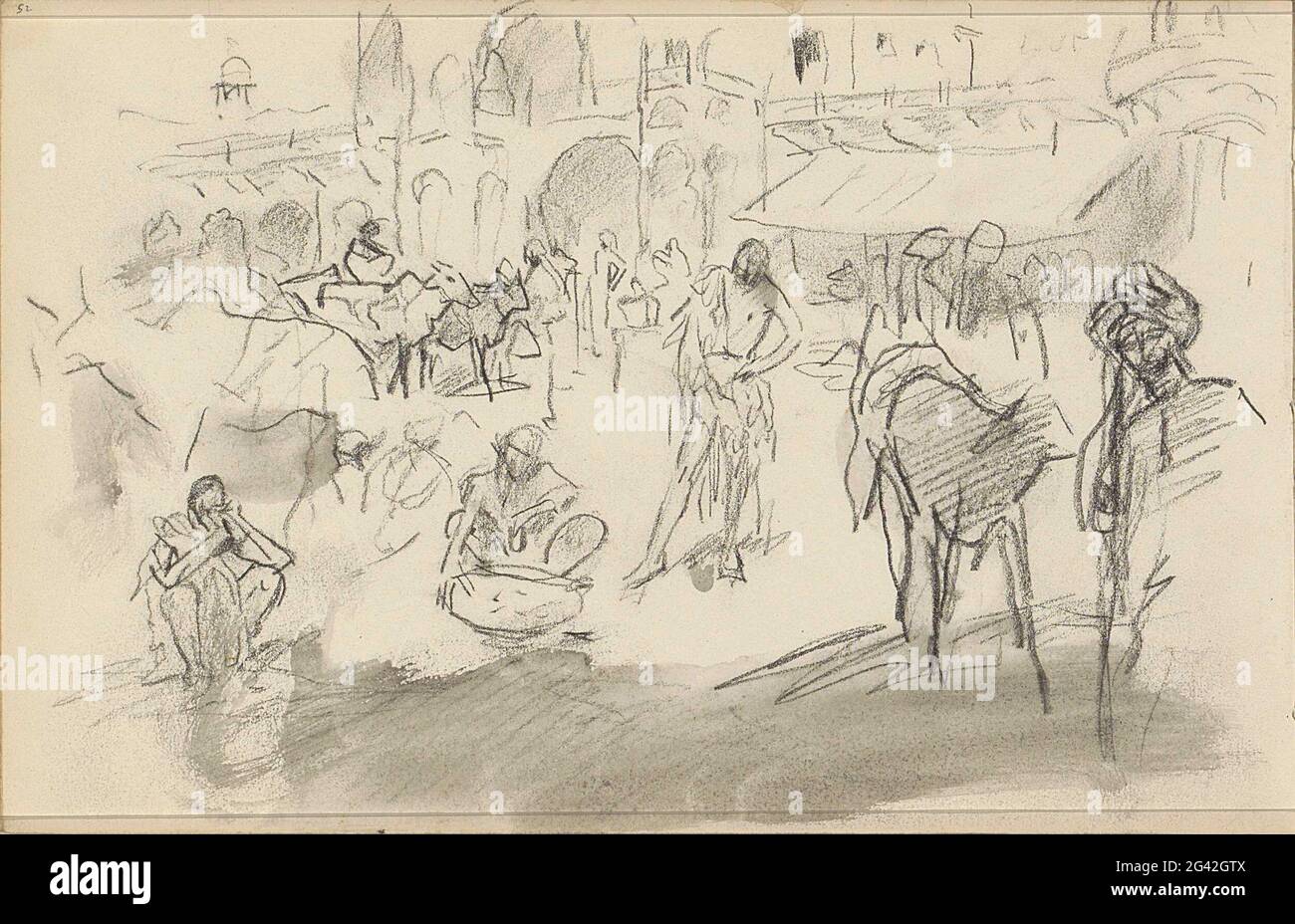 Indian street scene. Page 52 from a sketchbook with 48 sheets Stock ...