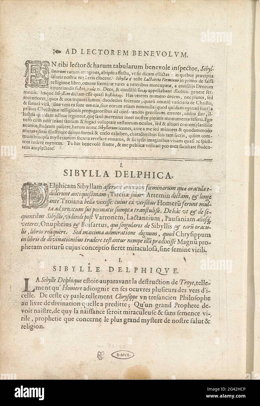 Text sheet at a representation of the Delfic Sibille; Sibylla Delphica ...