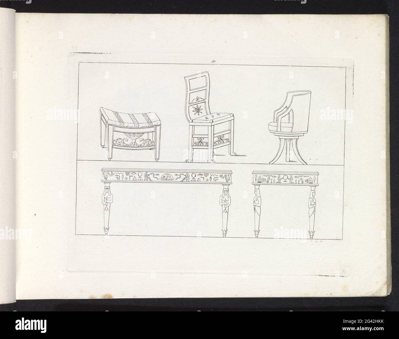 Bench, two chairs and two views of a table; Designs for religious and ...