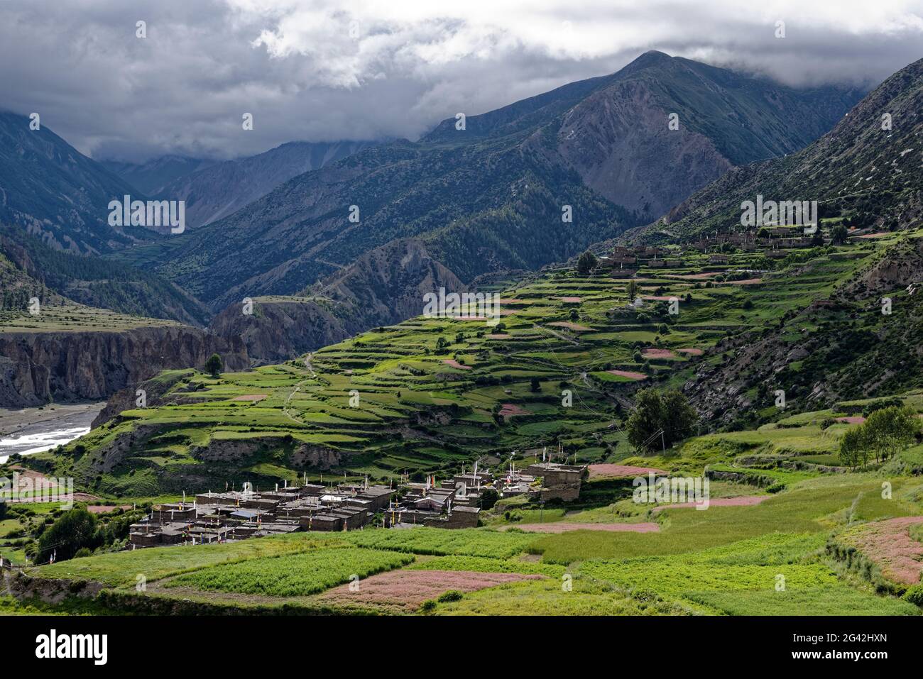 The village of Manang in the monsoon season, Nepal, Himalayas, Asia ...