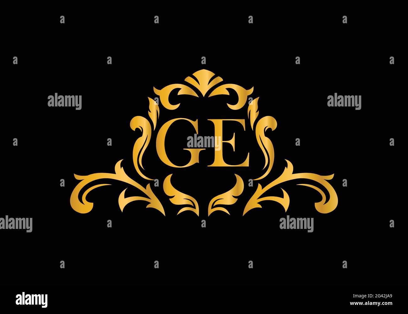 Luxury Alphabet letters GE. Golden Floral alphabet . Monogram initials ...
