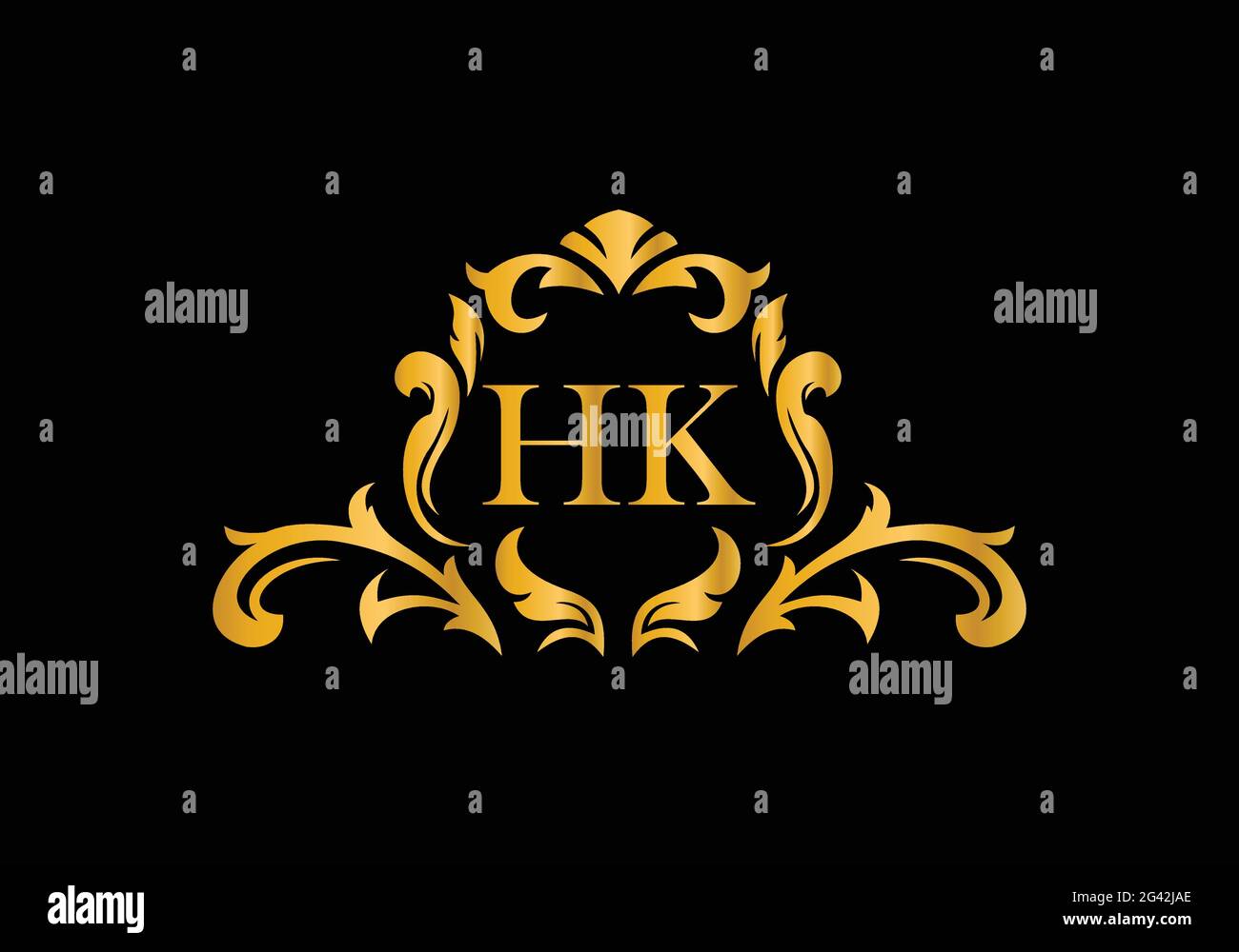 Luxury Alphabet letters HK. Golden Floral alphabet . Monogram initials ...