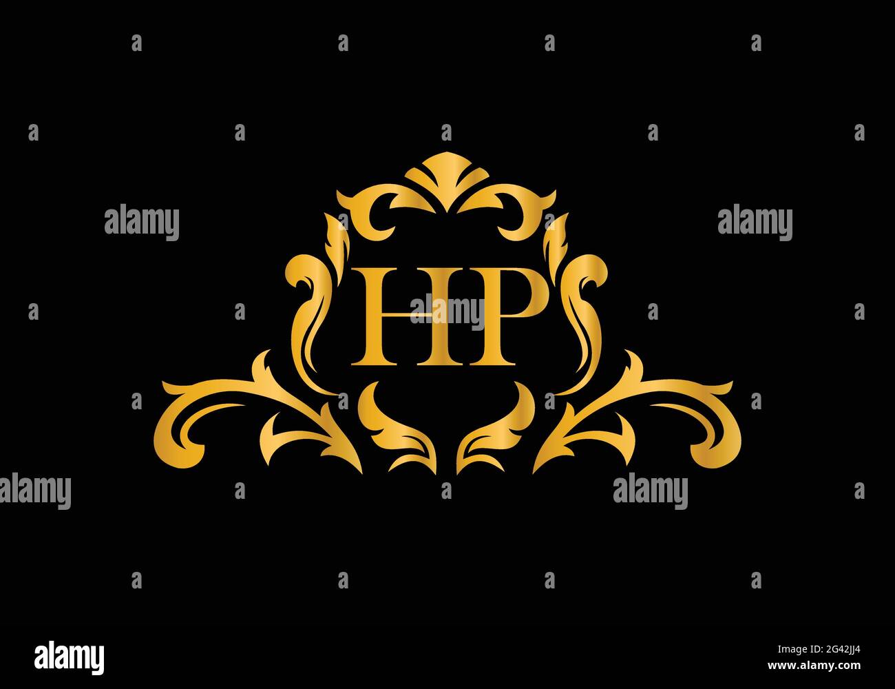 Luxury Alphabet letters H P. Golden Floral alphabet . Monogram initials ...