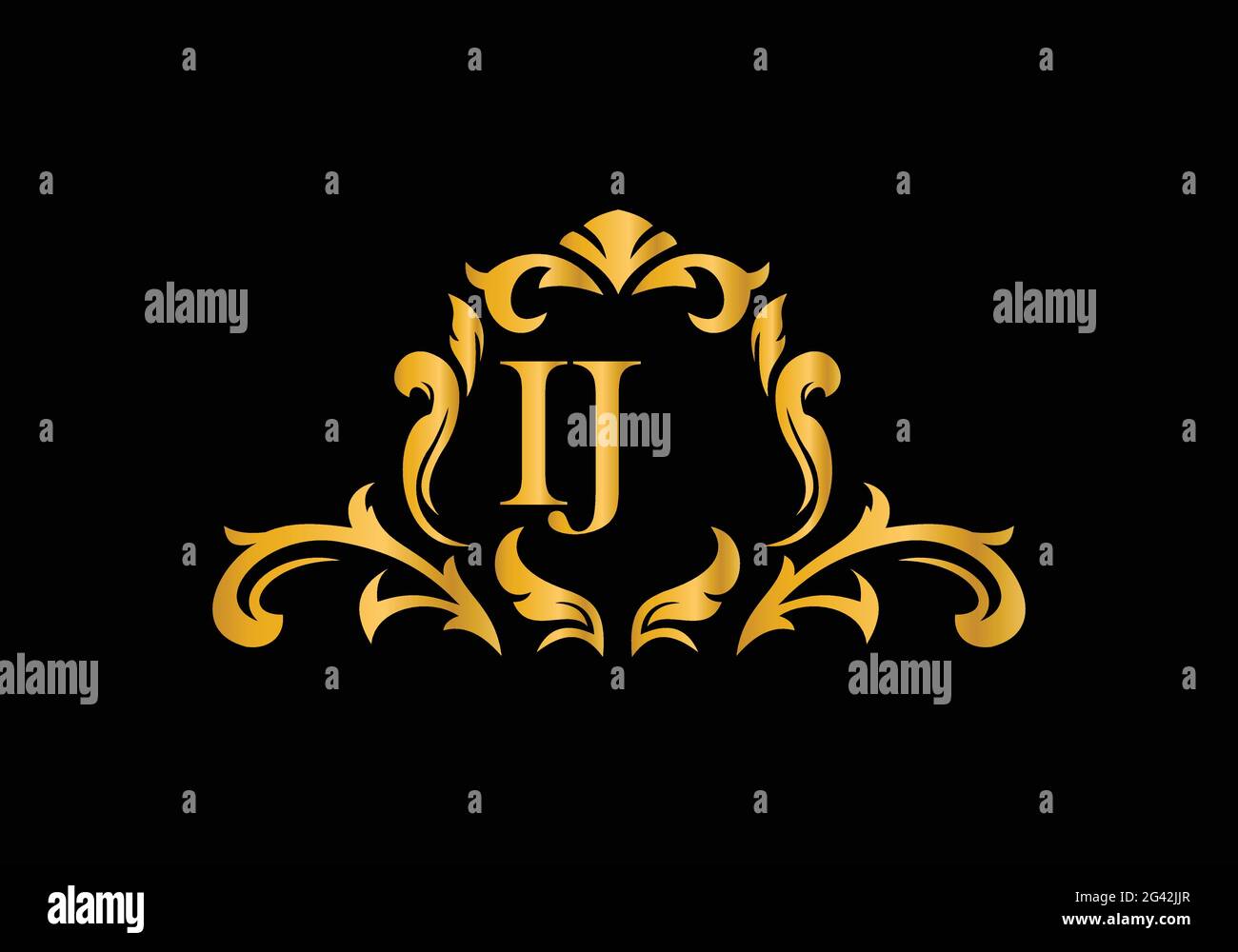 Luxury Alphabet letters IJ. Golden Floral alphabet . Monogram initials ...