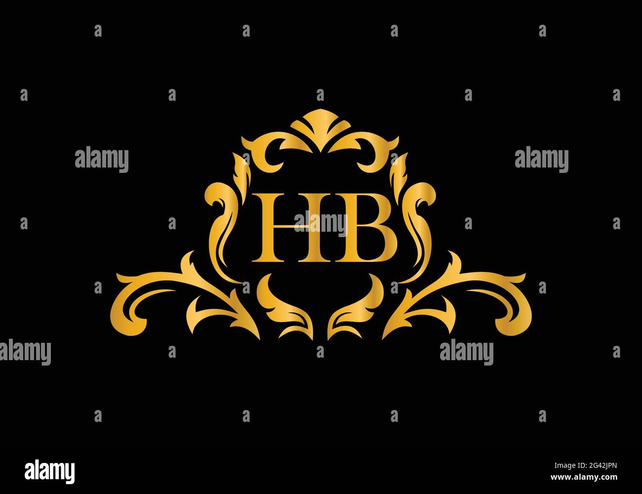 Luxury Alphabet letters HB. Golden Floral alphabet . Monogram initials ...