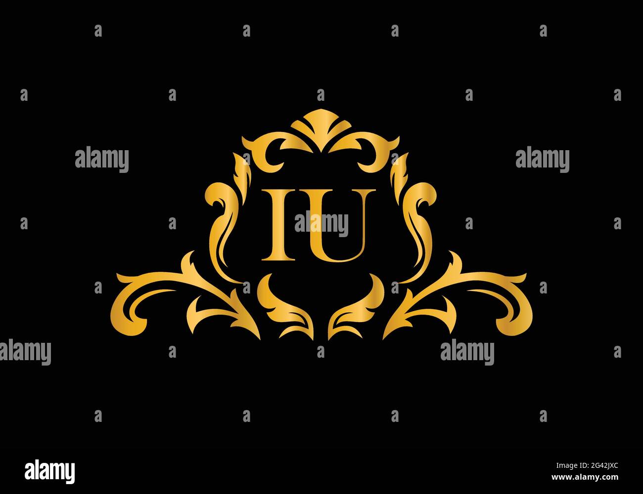 Luxury Alphabet letters IU. Golden Floral alphabet . Monogram initials ...