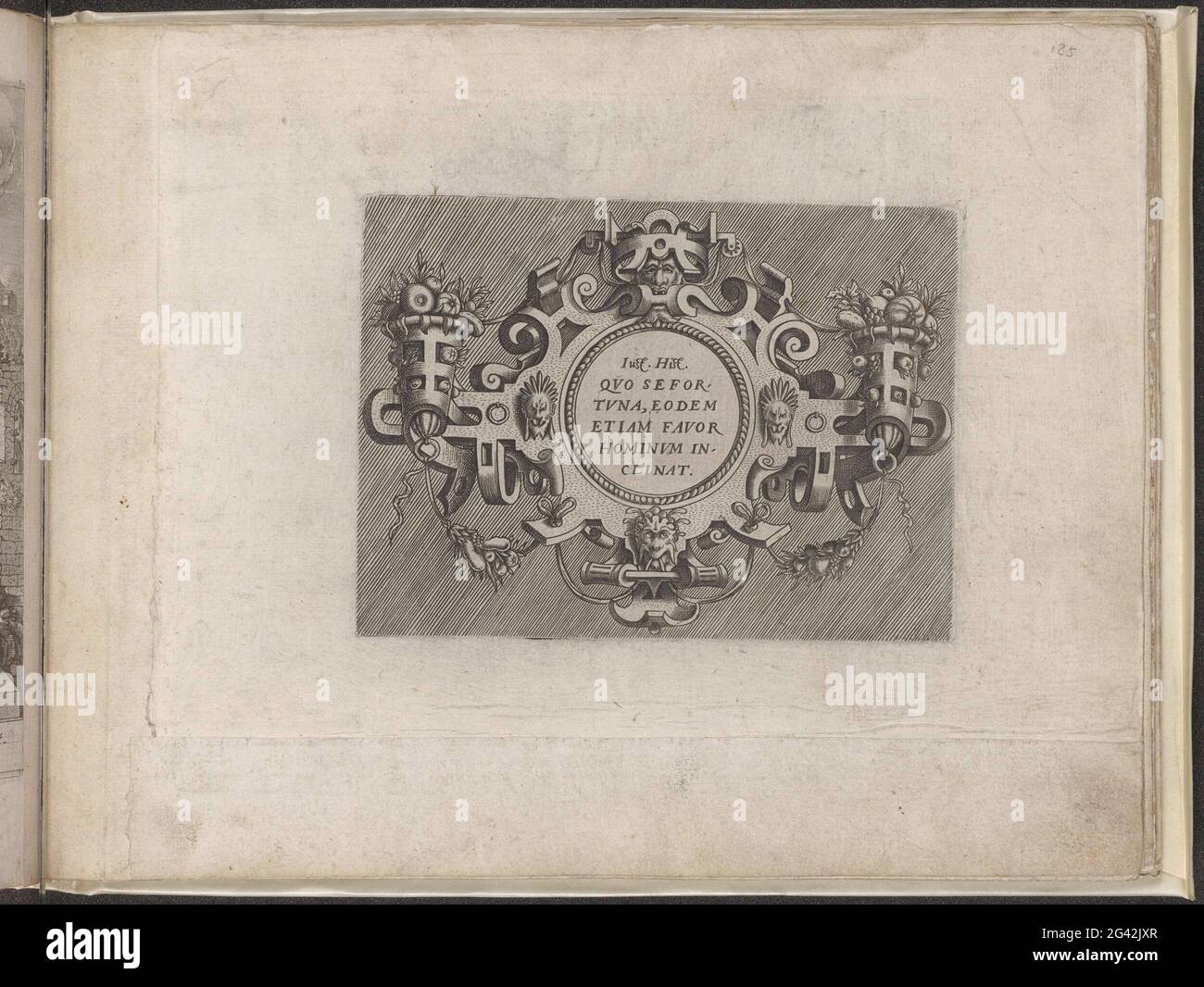 Round cartouche with vases in the edge with fruits; Vararum ...