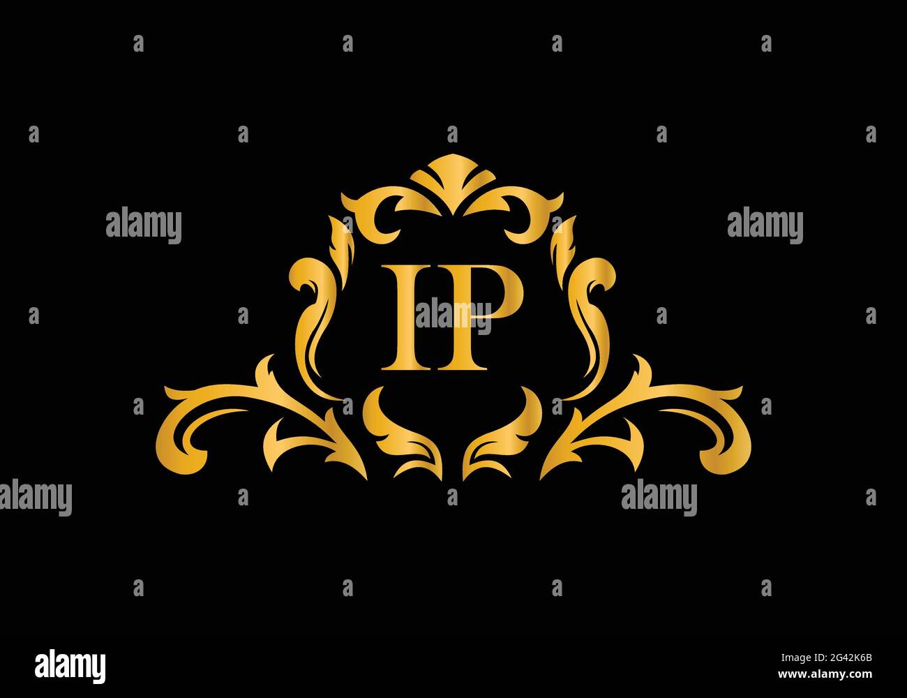 Luxury Alphabet letters IP. Golden Floral alphabet . Monogram initials ...