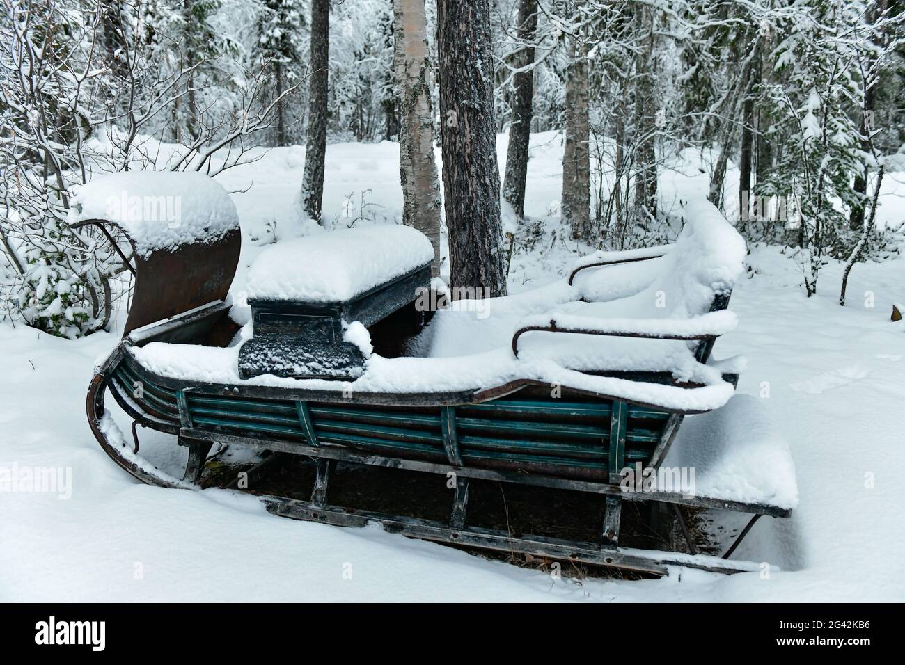 Old sleigh in deep snow, Malå, Lapland, Sweden Stock Photo - Alamy
