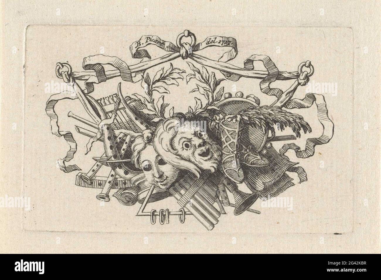 Vignet with masks and musical instruments Stock Photo - Alamy