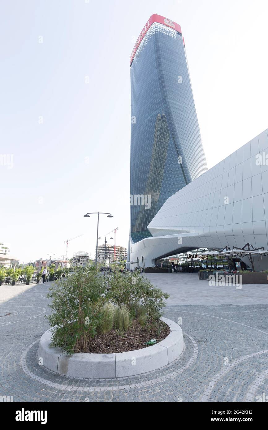 Milano, Italy - June 18, 2021: street view of Piazza Tre Torri in Milan ...