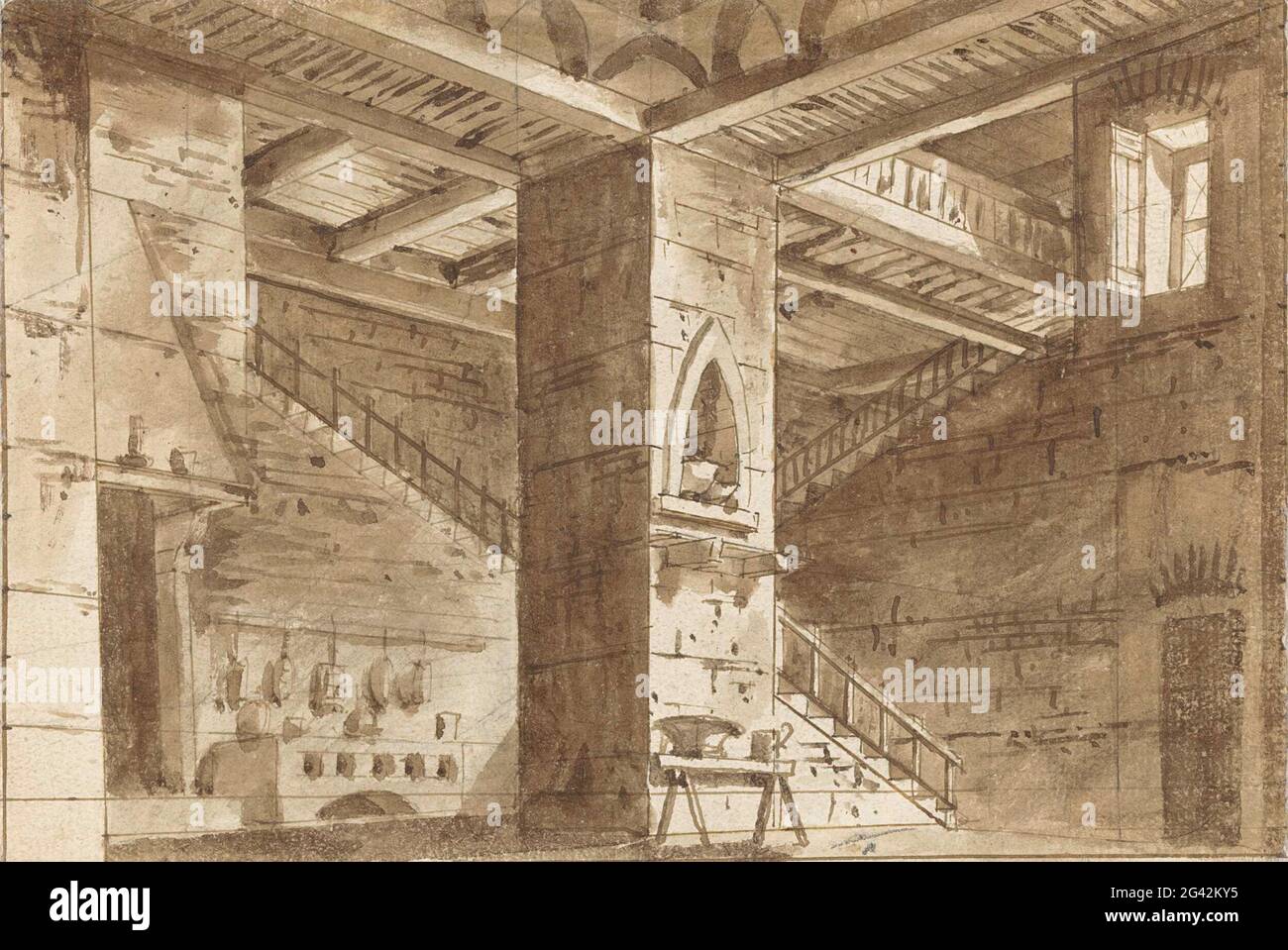 Kitchen in a castle. Design for a stage decor Stock Photo - Alamy