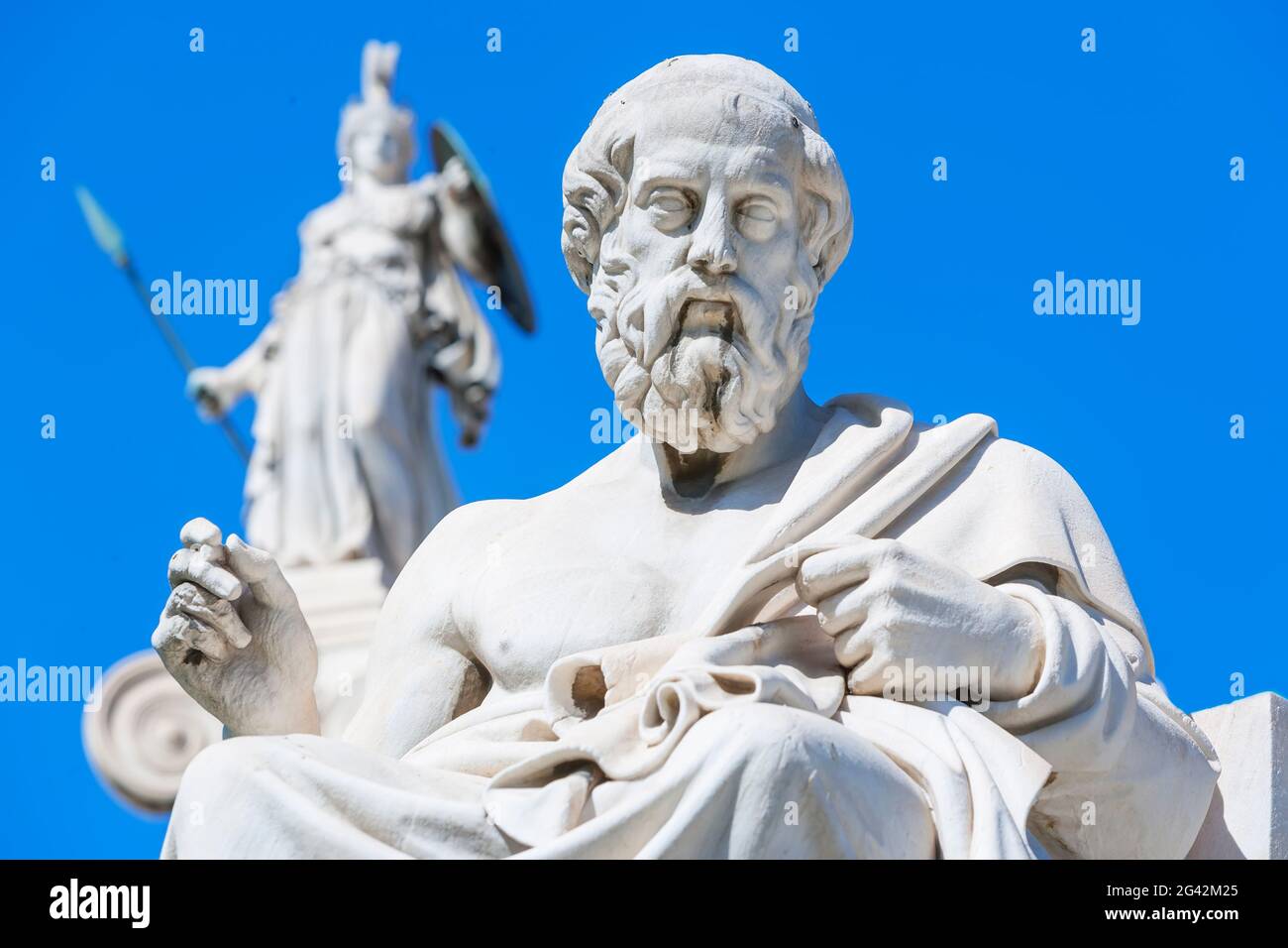 Statues of Socrates and Athena outside Academy of Athens, Athens ...