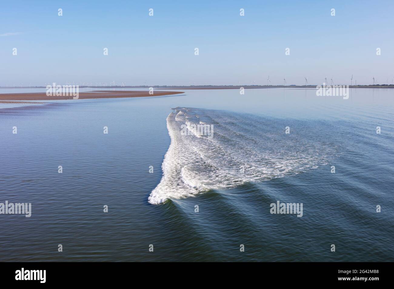 Stern wave, fairway, North Sea, Dagebüll, Schleswig-Holstein, Germany ...