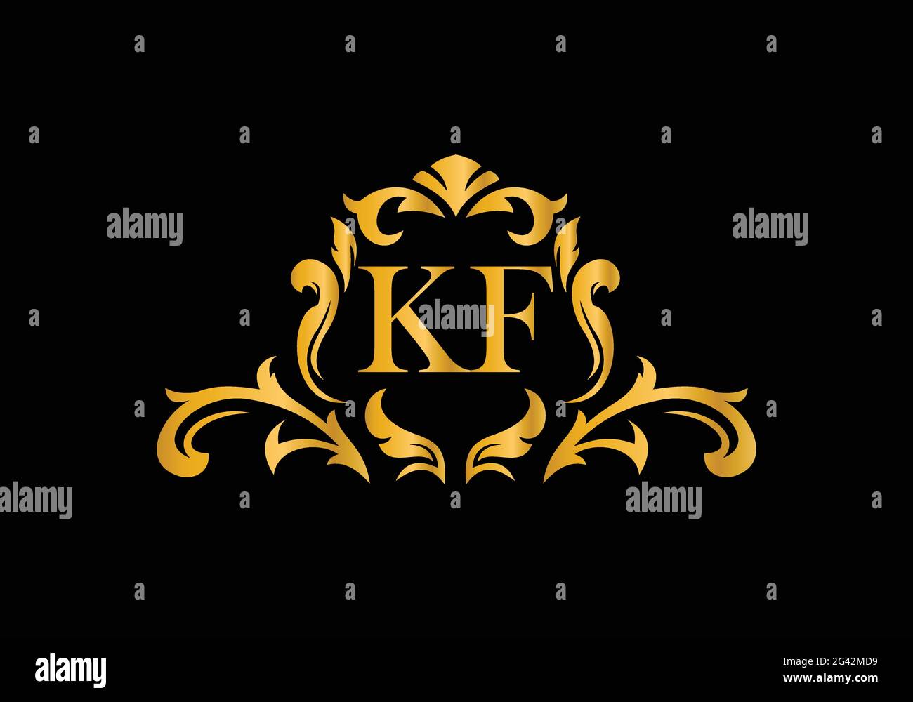 Luxury Alphabet letters KF. Golden Floral alphabet . Monogram initials ...