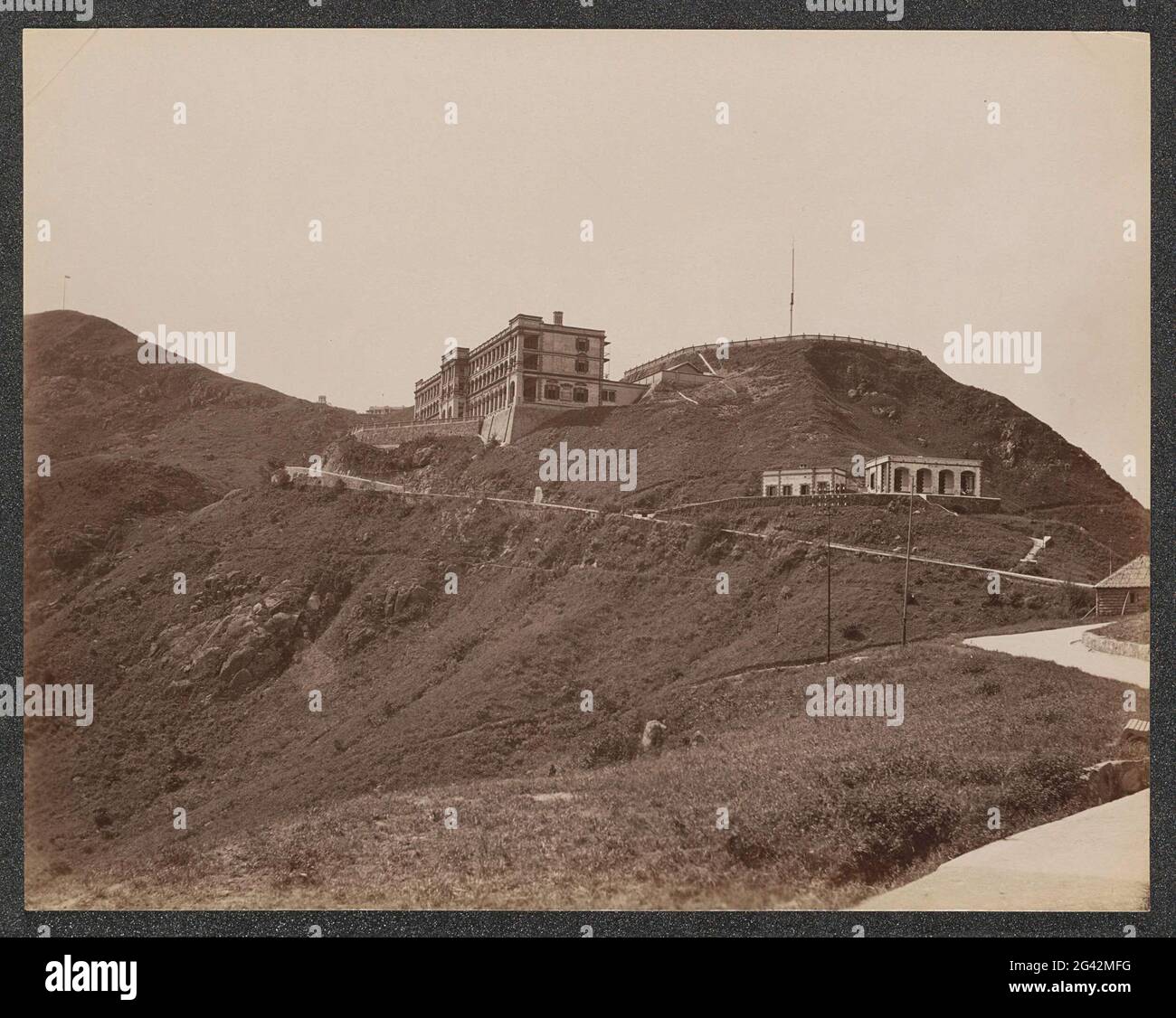 Buildings at the top of The Peak (Mount Austin) in Hong Kong. Part of ...