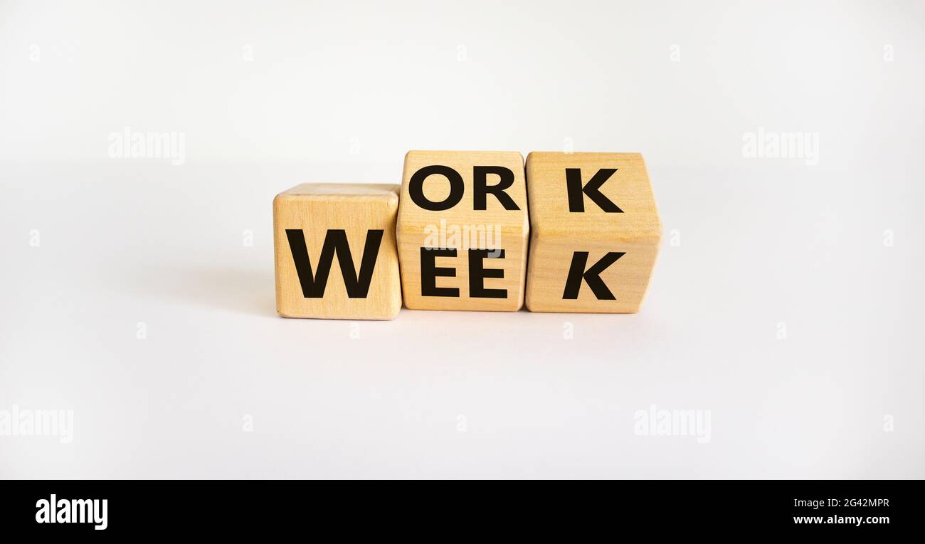 Work week symbol. Turned wooden cubes with words 'Work week'. Beautiful ...