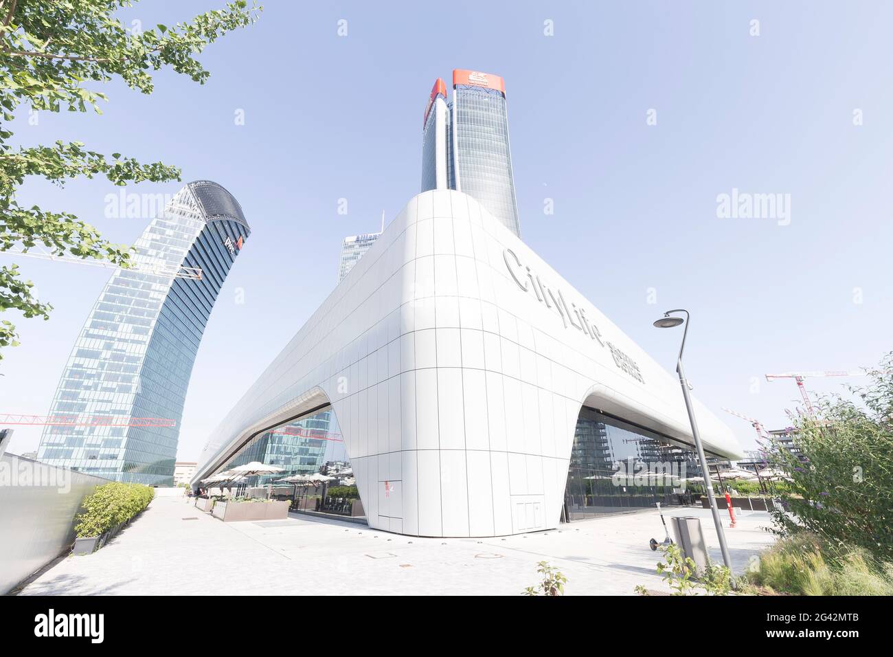 Milano, Italy - June 18, 2021: street view of Piazza Tre Torri in Milan ...