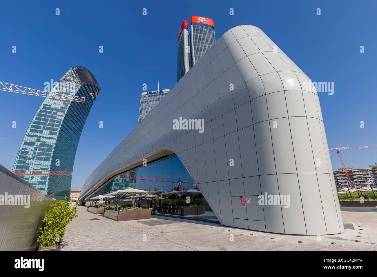 Milano, Italy - June 18, 2021: street view of Piazza Tre Torri in Milan ...
