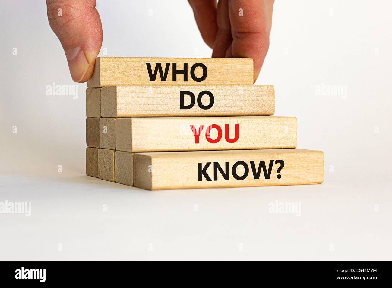Who do you know symbol. Wooden blocks with words 'who do you know ...