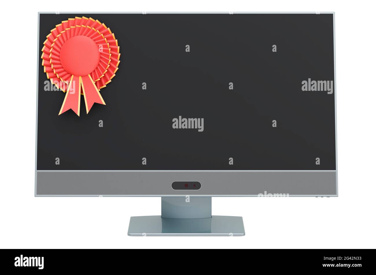 Computer monitor with best choice badge, 3D rendering isolated on white ...