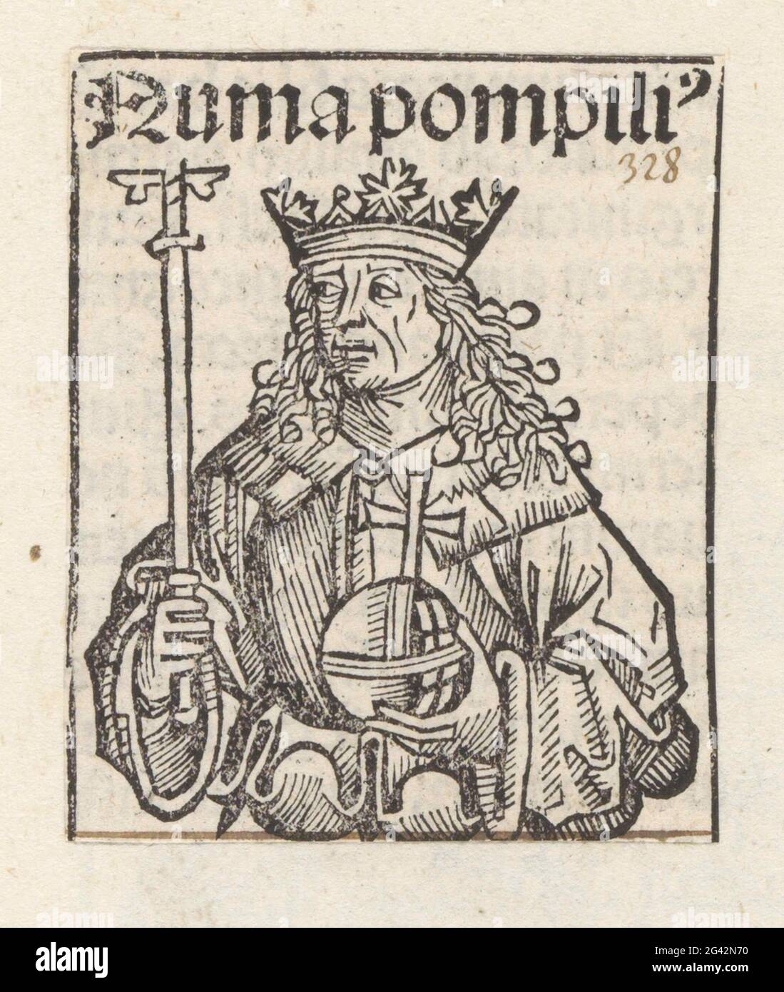 King Numa Pompilius; Numa Pompili [US]; Liber chronicarum. A flower ...