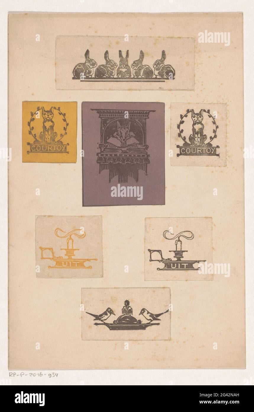 Vignettes with animals and candles. Five vignettes, including with ...
