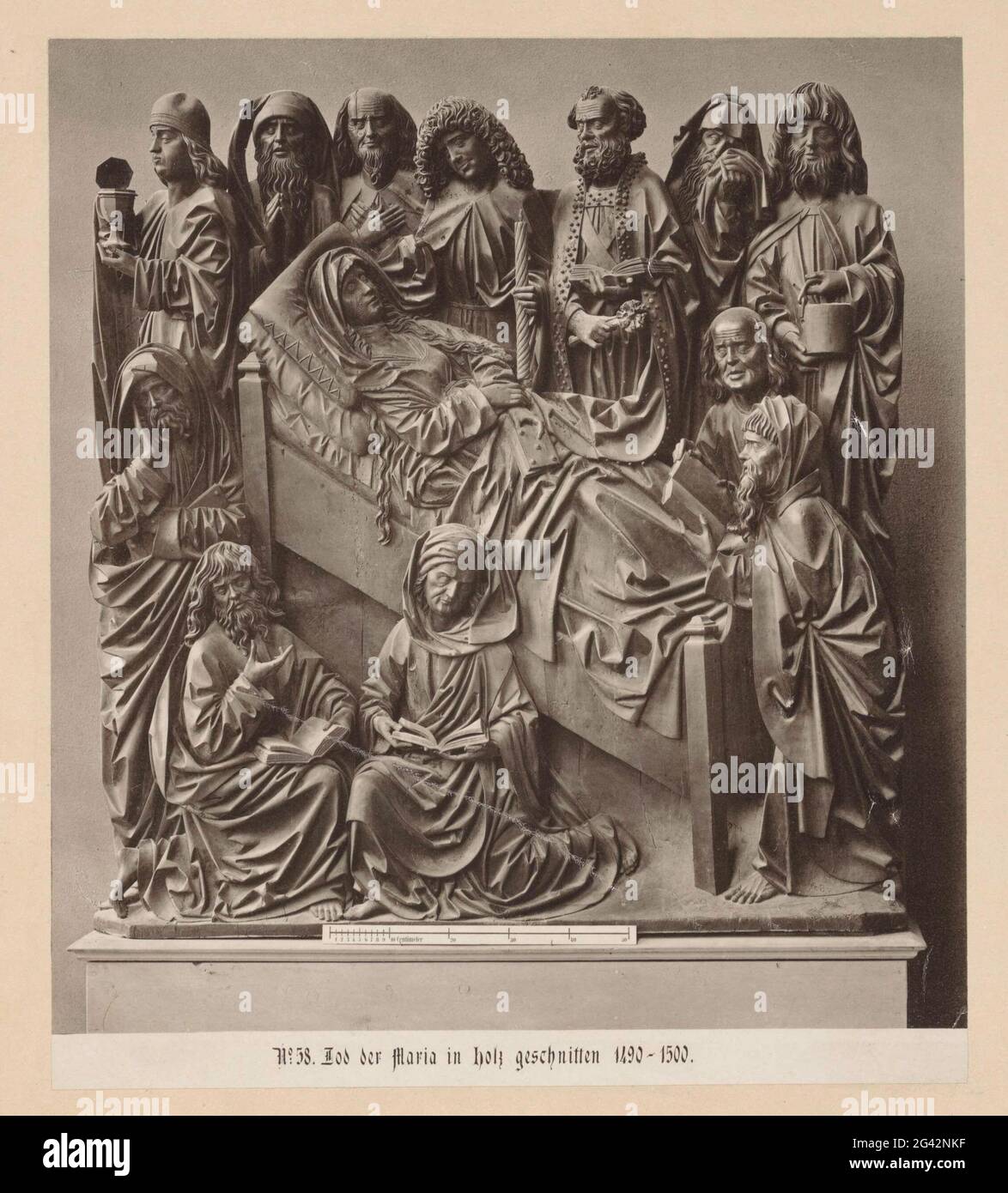 Wood carving with the image of Maria's image; Tod der Maria in Holz ...