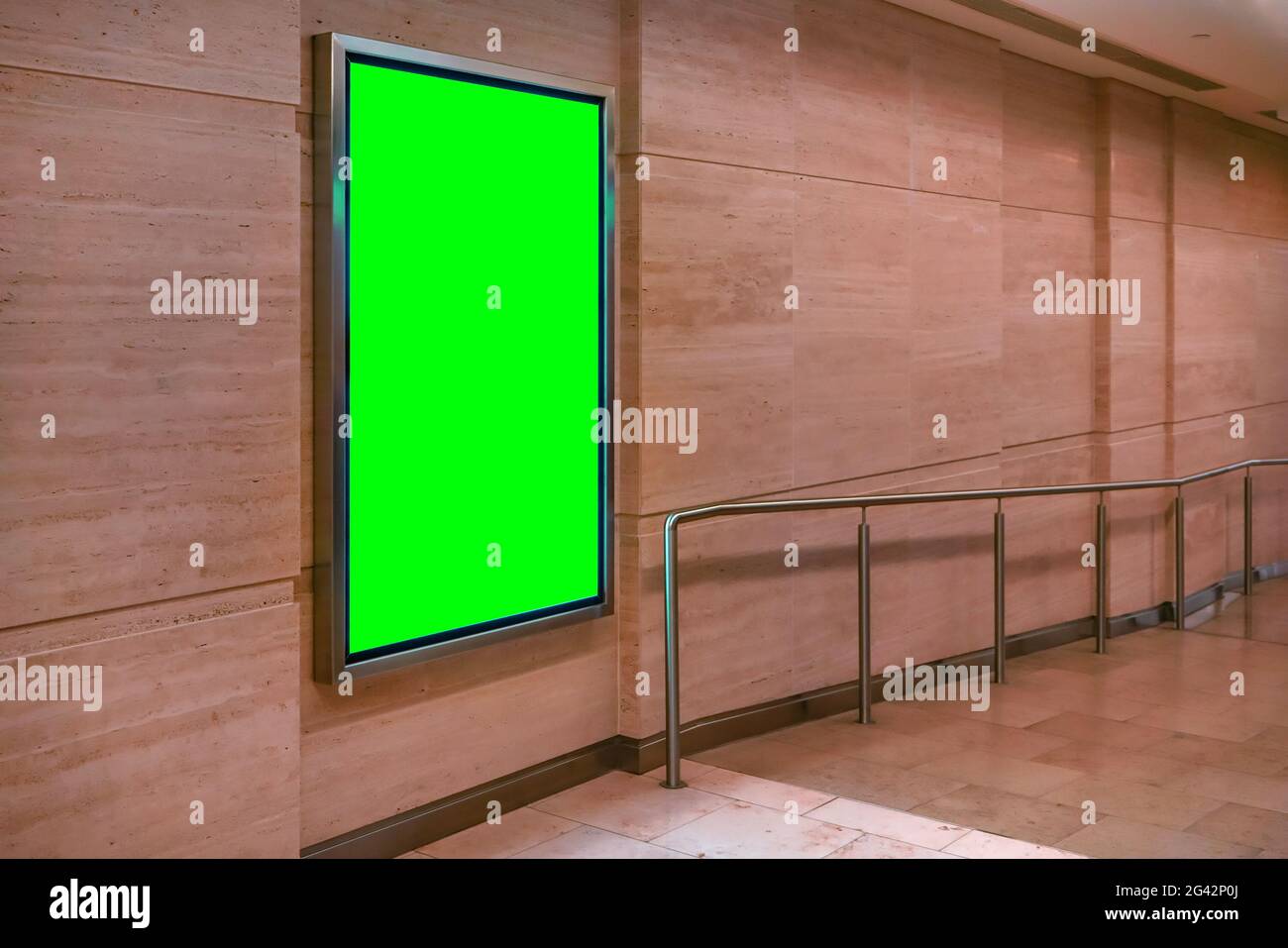 Wall with light display ad board - green color advertisement mock up ...